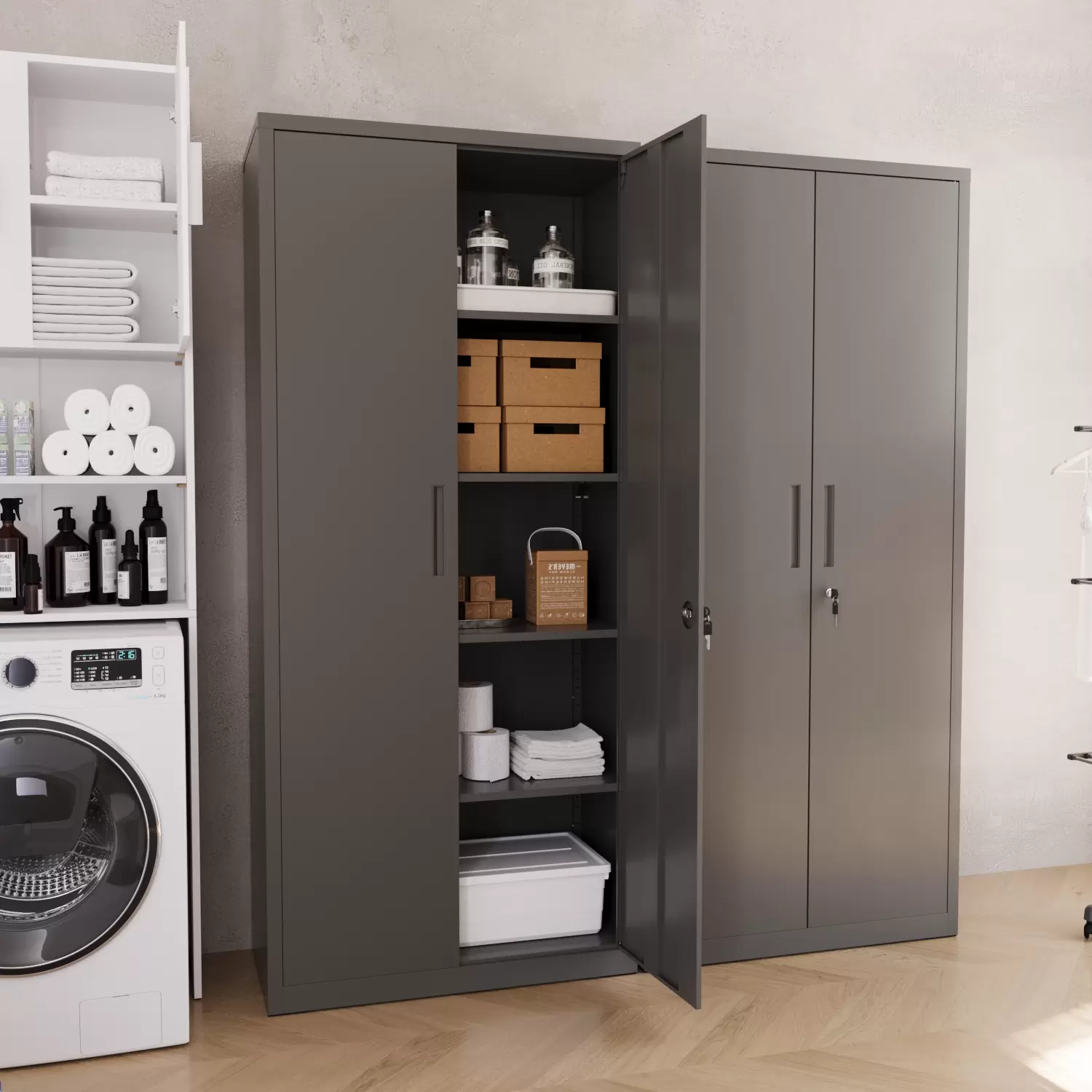 Armadio Armadietto In Metallo Multiuso A Doppia Anta Con 5 Ripiani ...