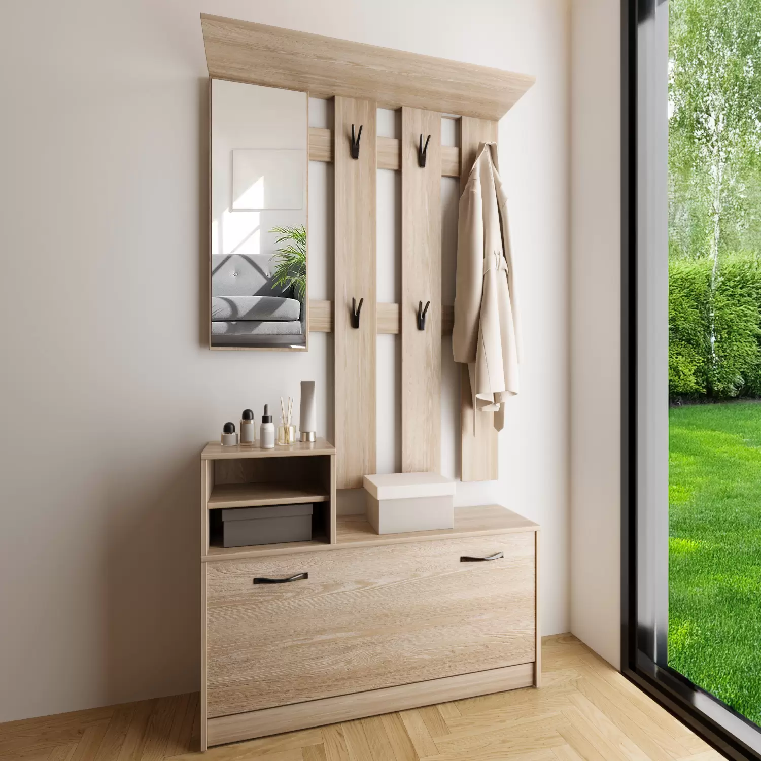 Parades - Mobile da ingresso con specchio colore rovere